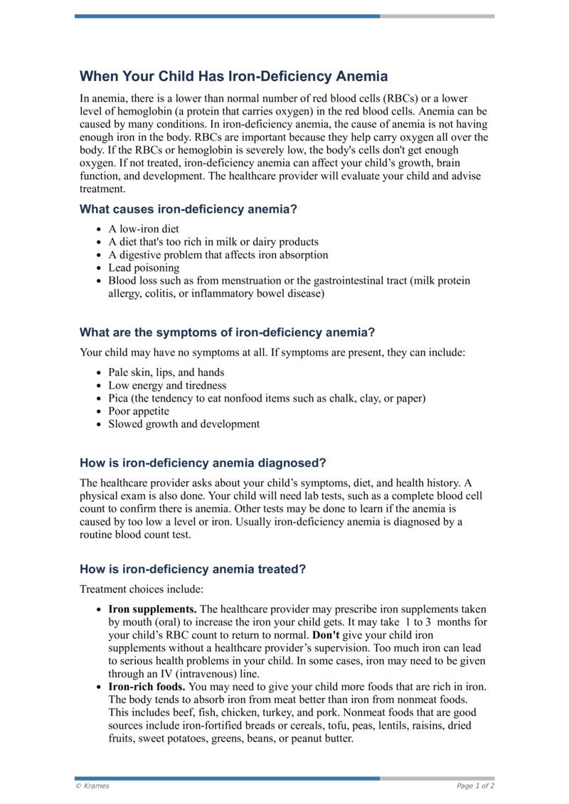 PDF - When Your Child Has Iron-Deficiency Anemia - HealthClips Online
