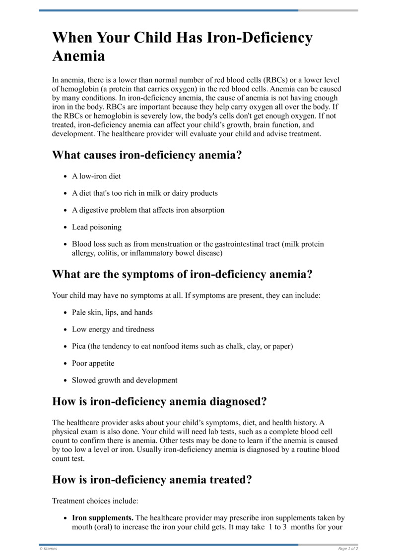 Text - When Your Child Has Iron-Deficiency Anemia - HealthClips Online
