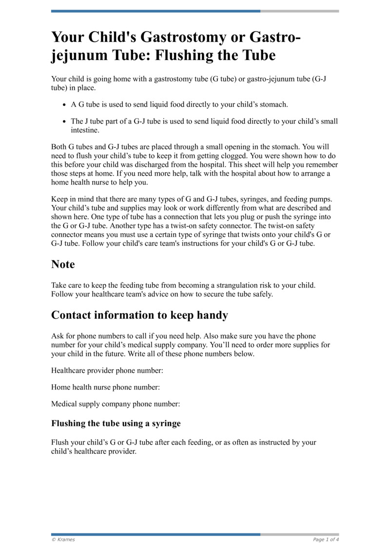 Text - Gastrostomy or Gastro-jejunum Tube: Flushing the Tube ...