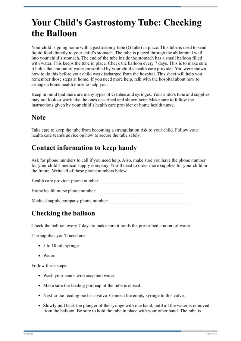 Text - Your Child's Gastrostomy Tube: Checking the Balloon ...