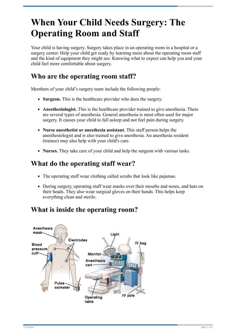 Text - When Your Child Needs Surgery: The Operating Room and Staff ...