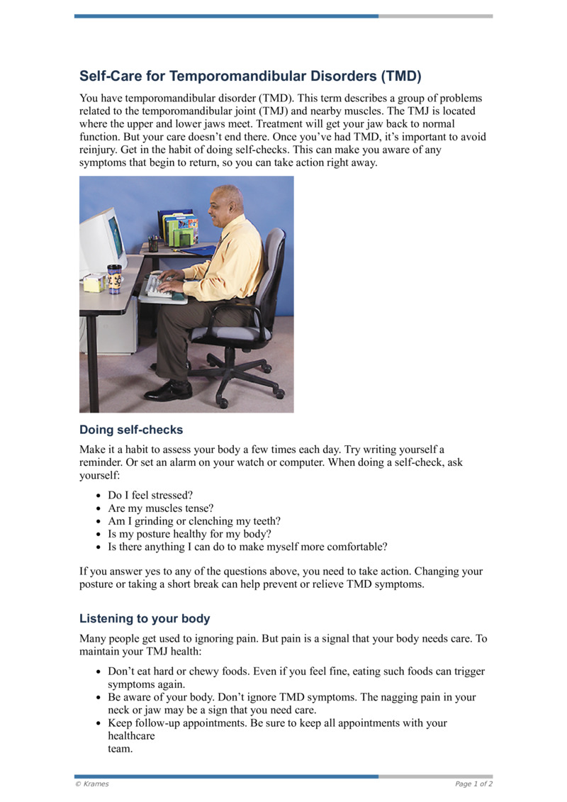 Pdf Self Care For Temporomandibular Disorders Tmd Healthclips Online