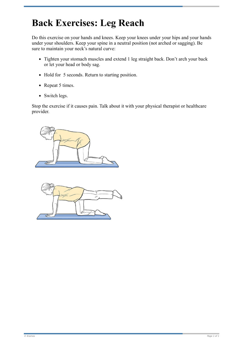 PDF - Back Exercises: Leg Reach - HealthClips Online