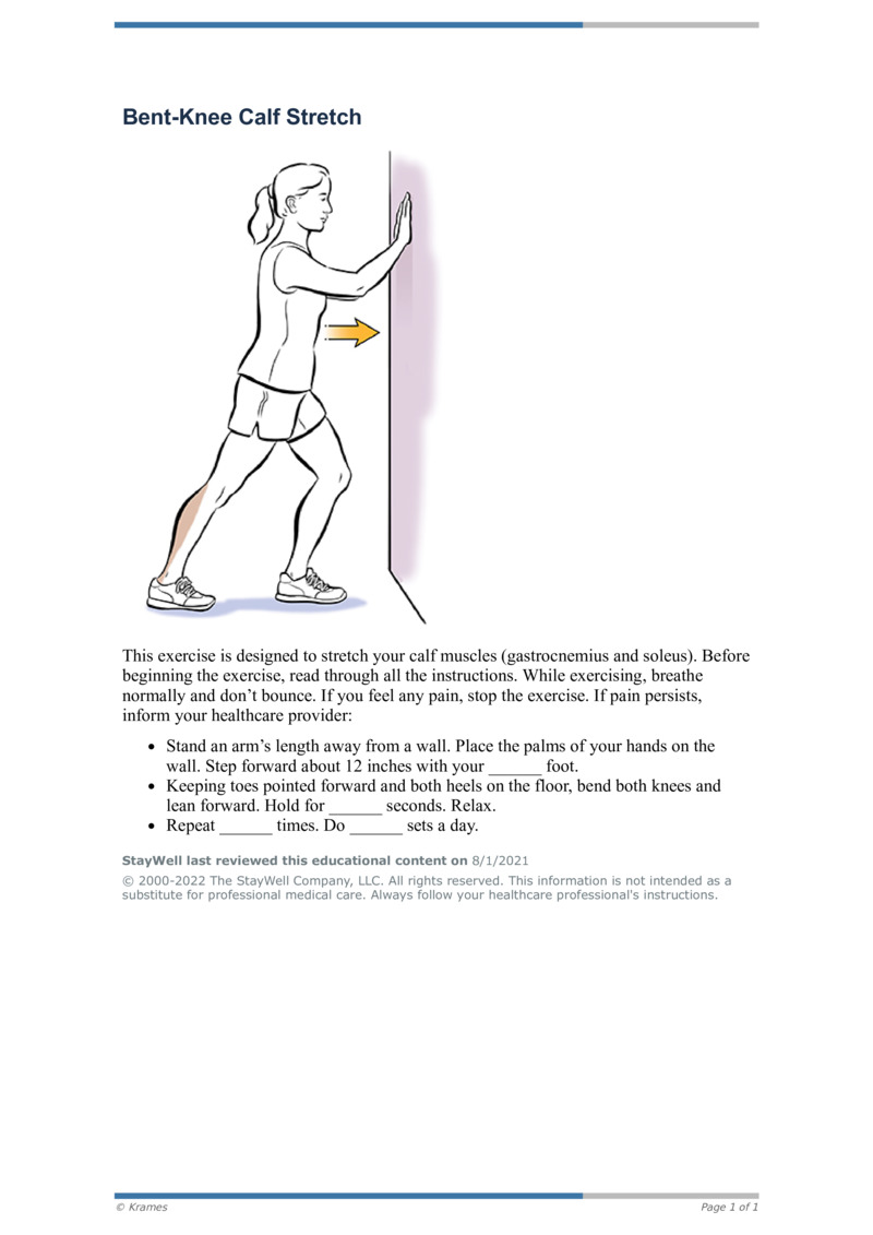 PDF - Bent-Knee Calf Stretch - HealthClips Online