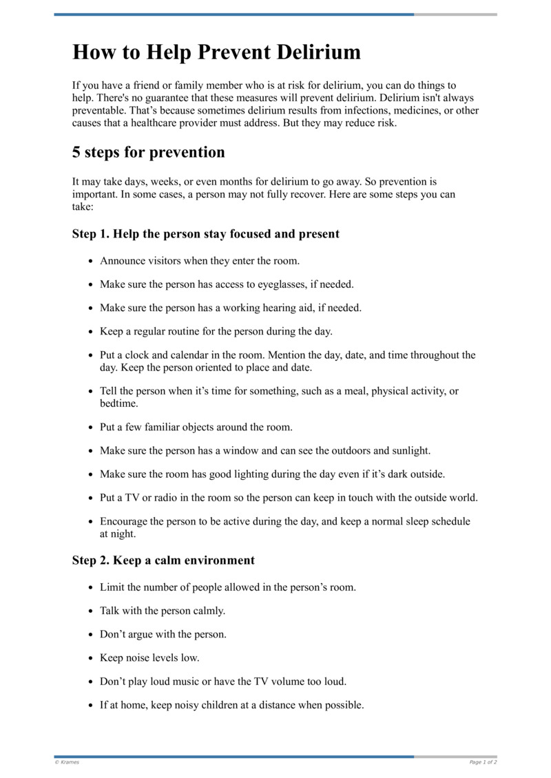 Text - How to Help Prevent Delirium - HealthClips Online