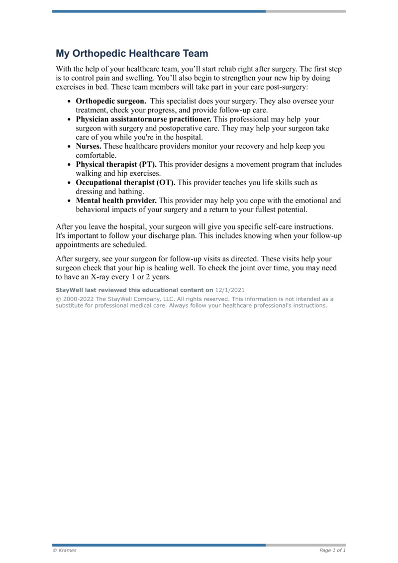 PDF - My Orthopedic Health Care Team - HealthClips Online