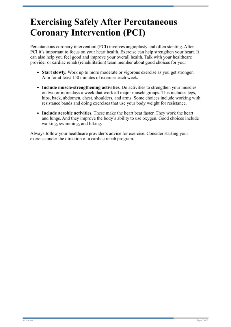 Text - Exercising Safely After Percutaneous Coronary Intervention (PCI ...