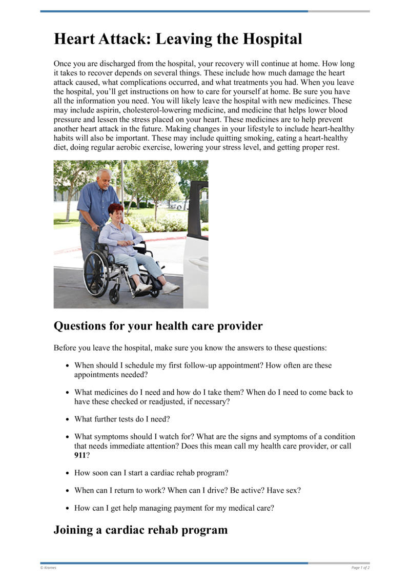 Text - Heart Attack: Leaving the Hospital - HealthClips Online