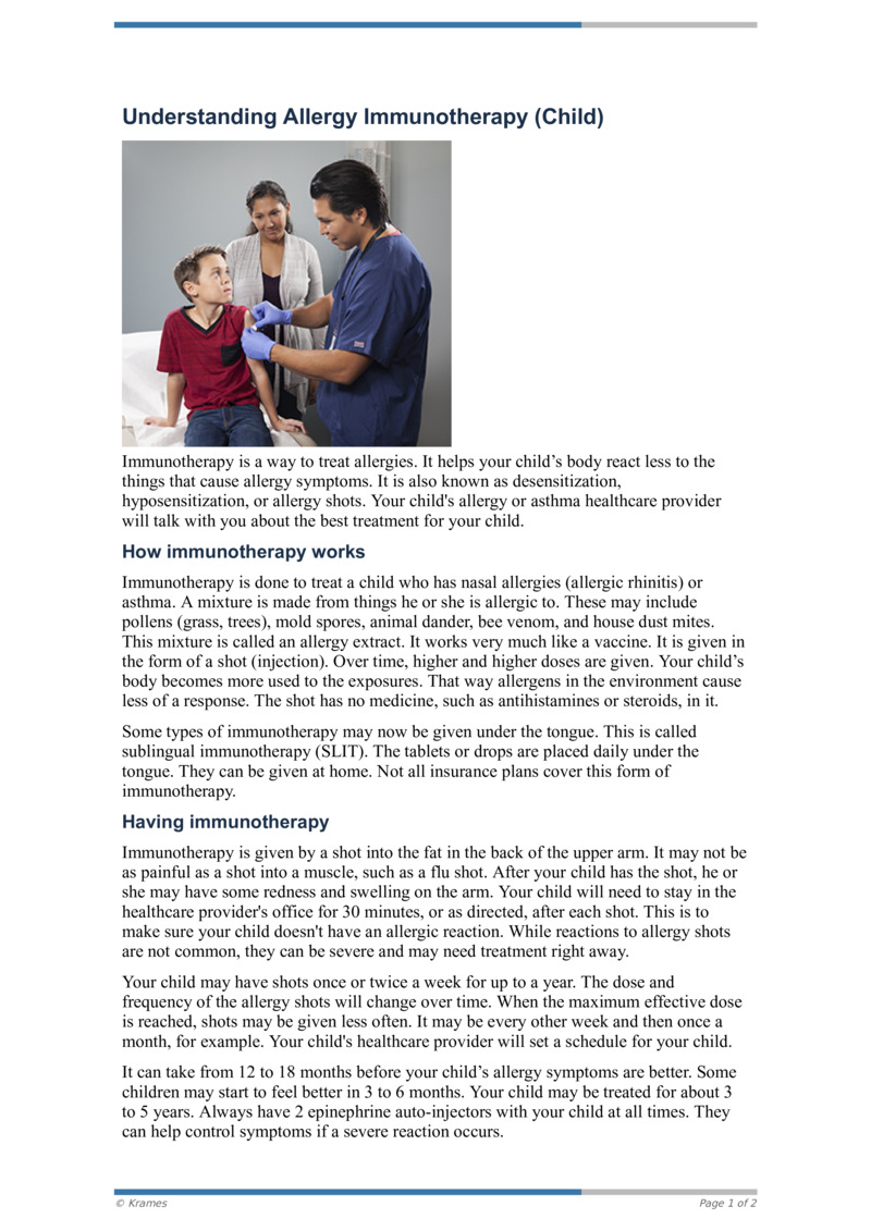 PDF - Understanding Allergy Immunotherapy (Child) - HealthClips Online