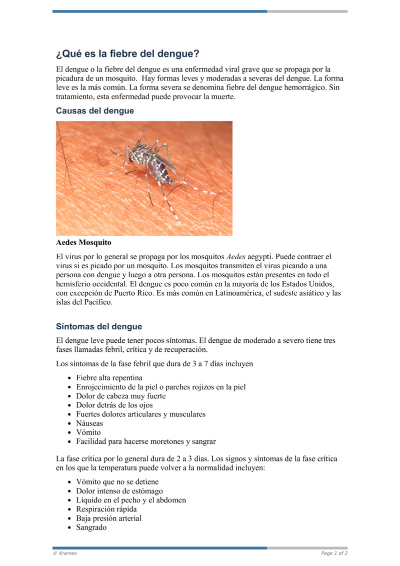 PDF - ¿ Qué es la fiebre del dengue? - HealthClips Online