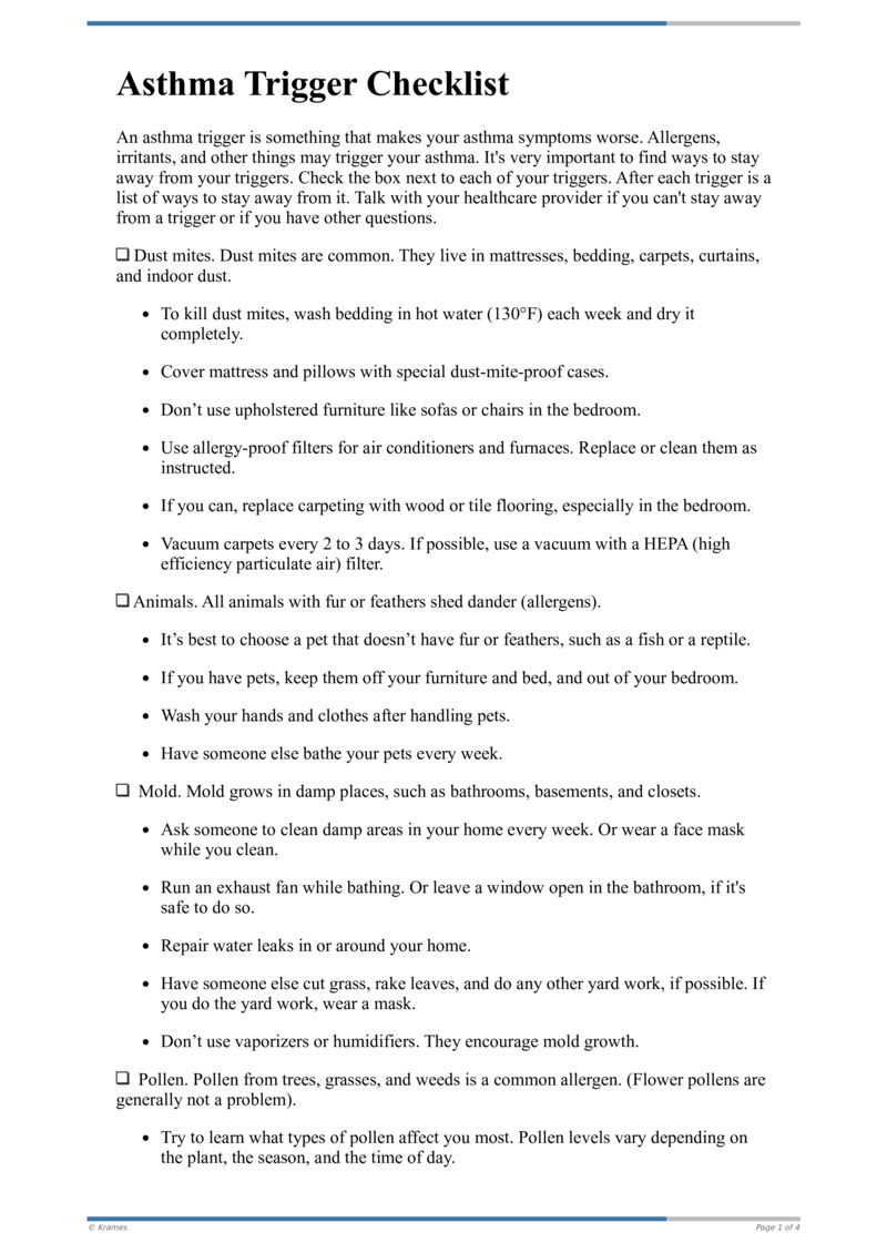 Text - Asthma Trigger Checklist - HealthClips Online