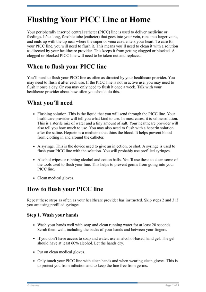 PDF - Flushing Your PICC Line at Home - HealthClips Online