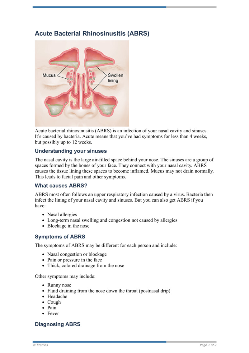 PDF - Acute Bacterial Rhinosinusitis (ABRS) - HealthClips Online