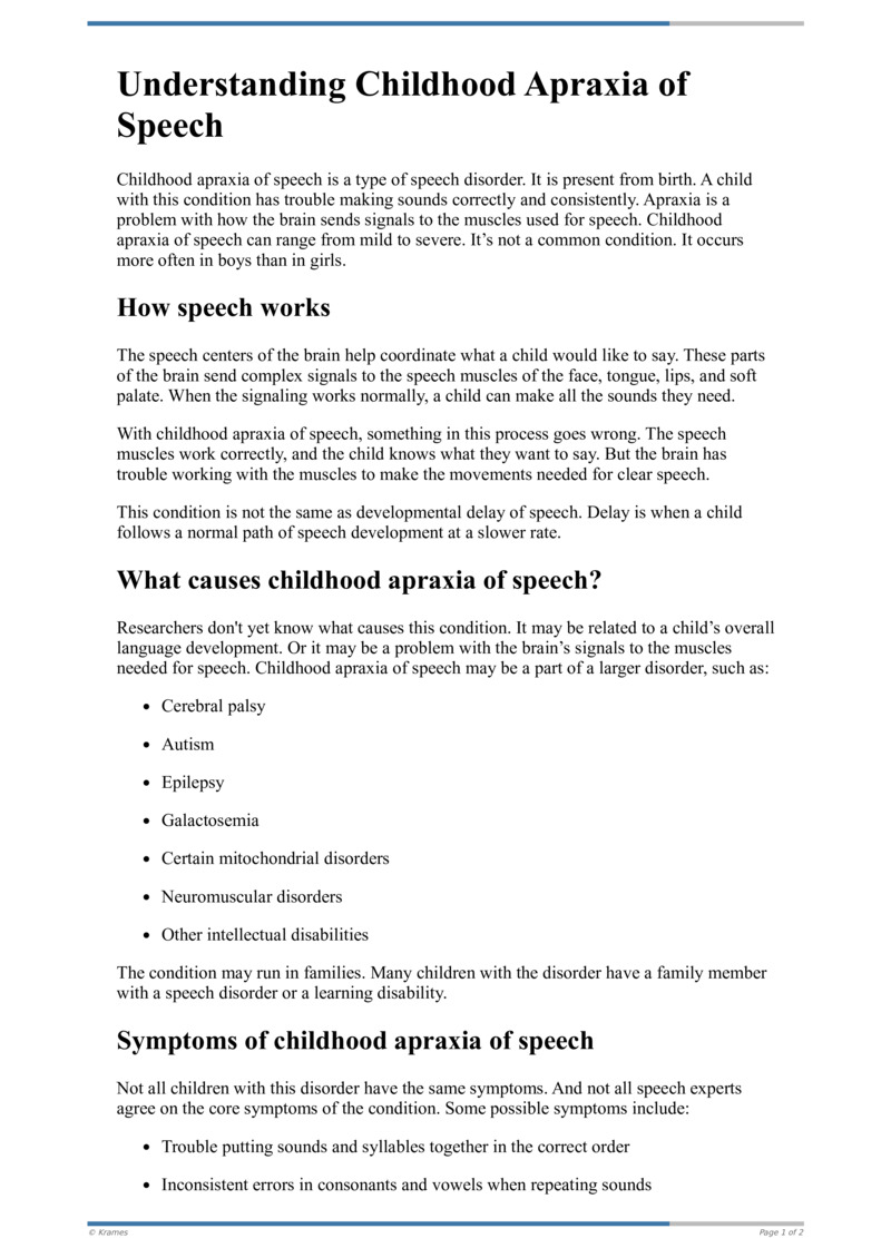 PDF - Understanding Childhood Apraxia of Speech - HealthClips Online