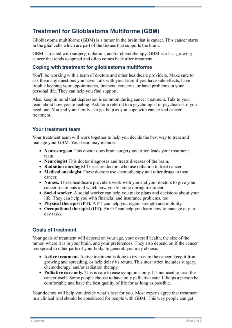 PDF - Treatment for Glioblastoma Multiforme (GBM) - HealthClips Online