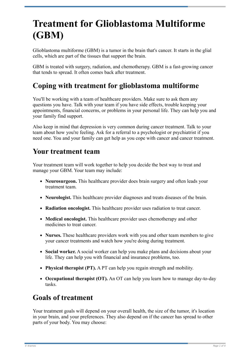 Text - Treatment for Glioblastoma Multiforme (GBM) - HealthClips Online
