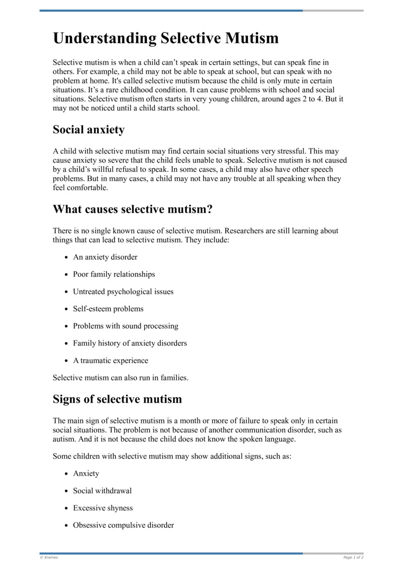 Text - Understanding Selective Mutism - HealthClips Online