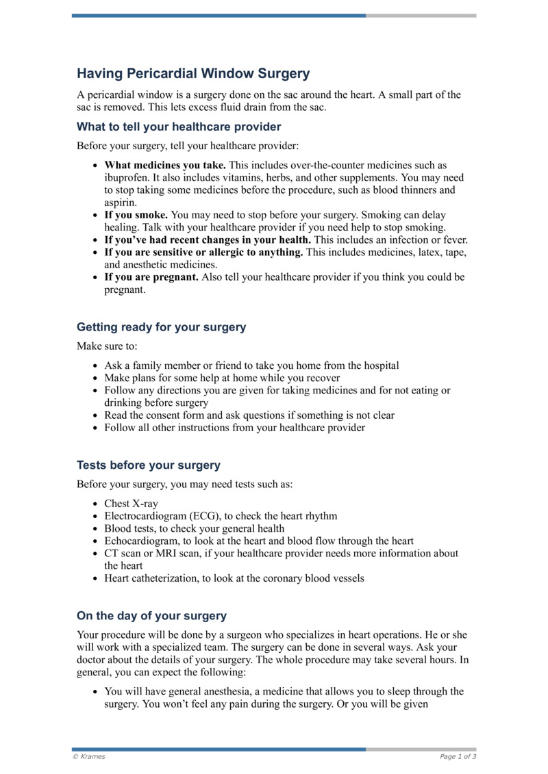 PDF - Having Pericardial Window Surgery - HealthClips Online