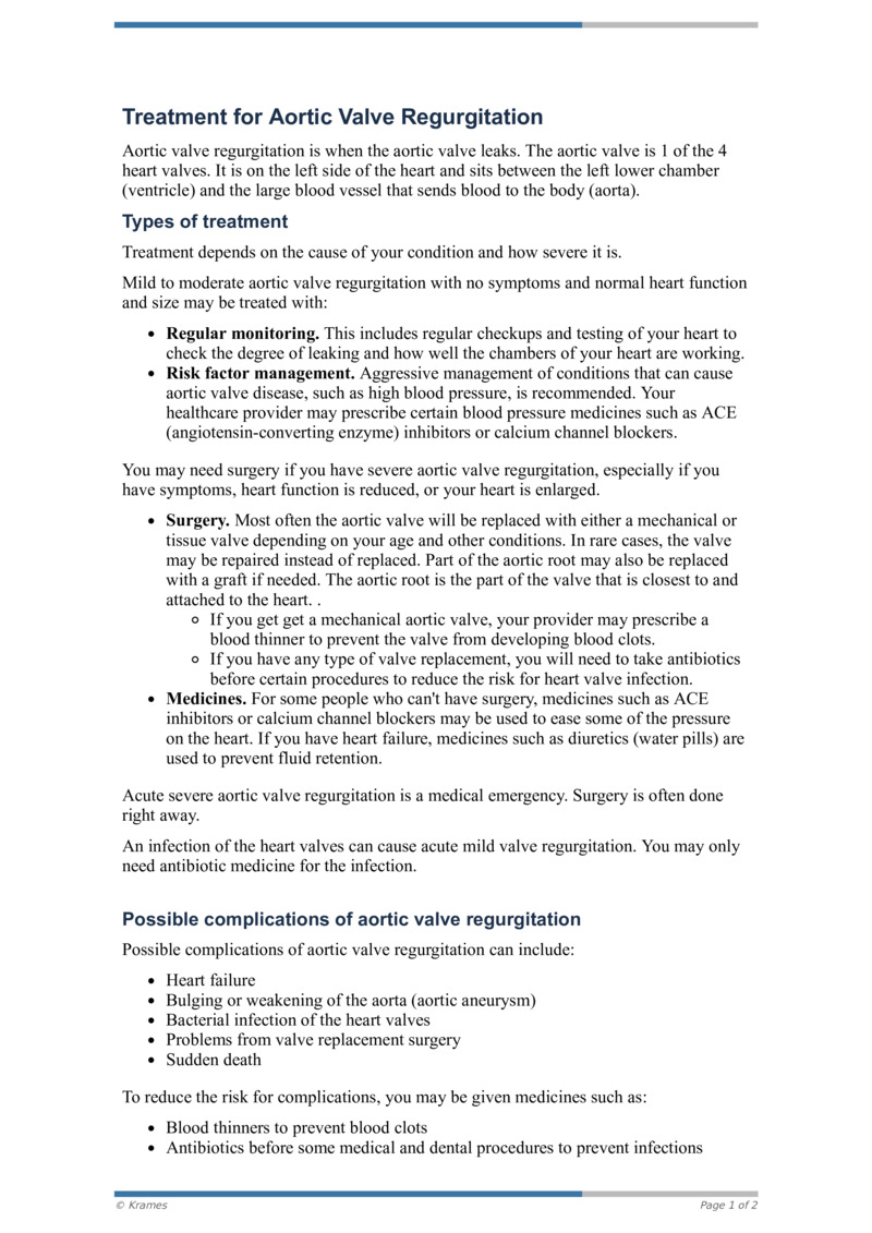 PDF - Treatment for Aortic Valve Regurgitation - HealthClips Online