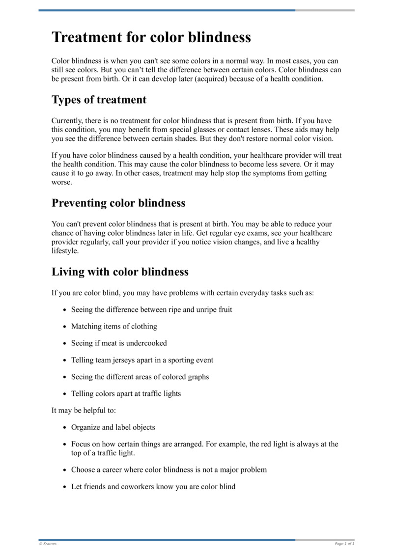 Text - Treatment for Color Blindness - HealthClips Online