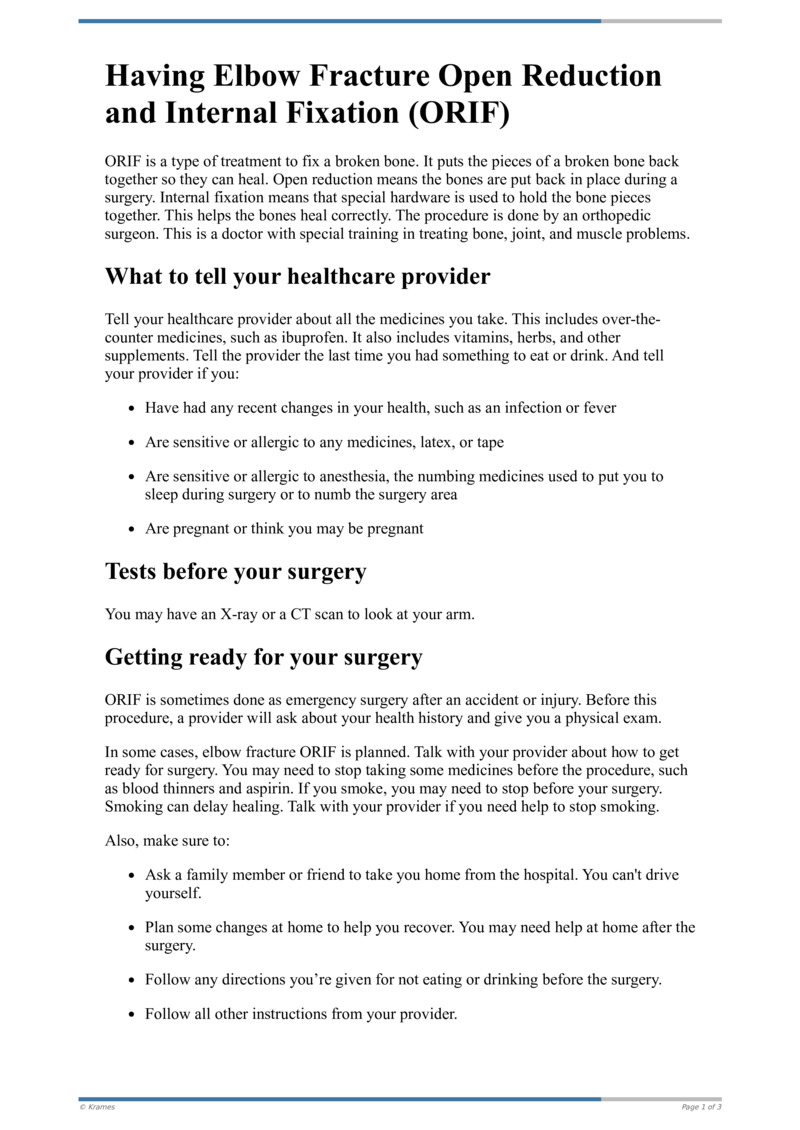 Text - Having Elbow Fracture Open Reduction and Internal Fixation (ORIF ...