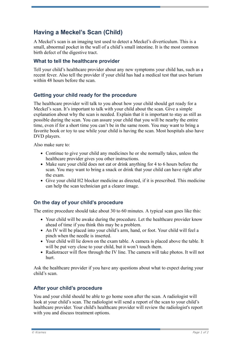 Text - Having a Meckel's Scan (Child) - HealthClips Online