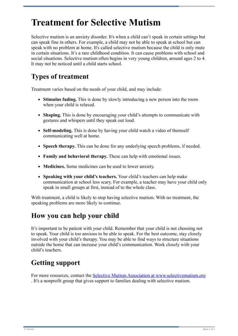 Text - Treatment for Selective Mutism - HealthClips Online