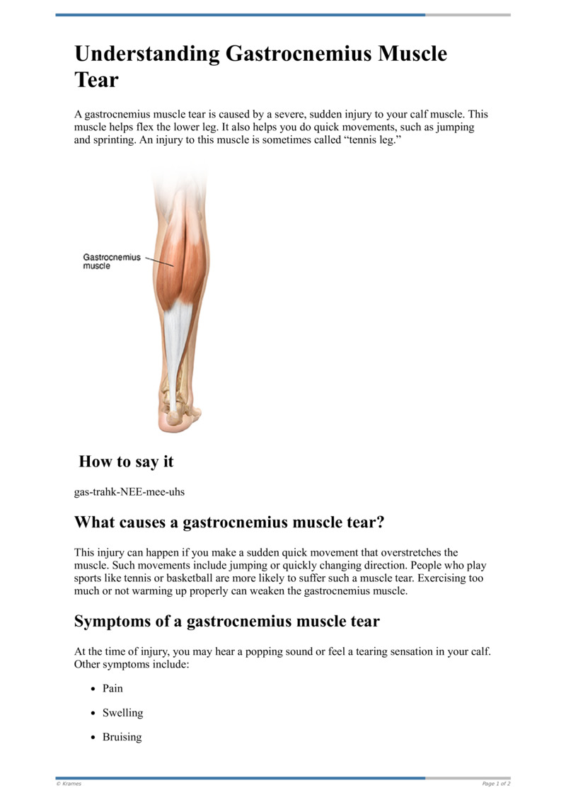 Text Understanding Gastrocnemius Muscle Tear HealthClips Online Text Understanding Gastrocnemius Muscle Tear HealthClips Online