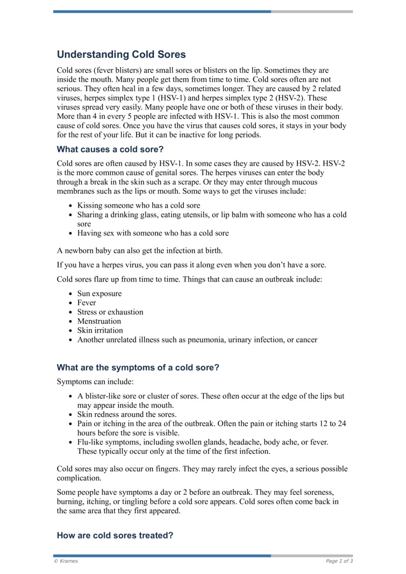 PDF - Understanding Cold Sores - HealthClips Online