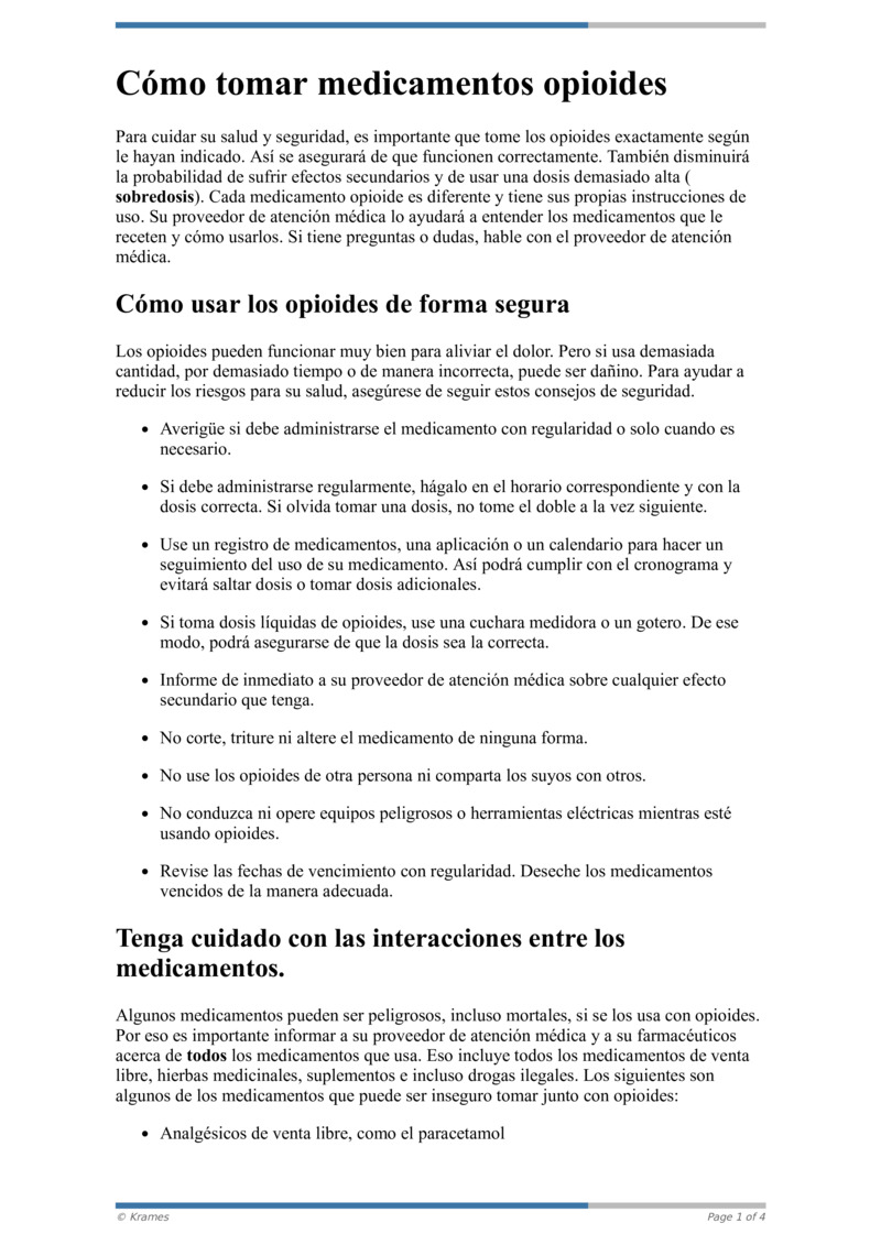 PDF - Cómo tomar medicamentos opioides - HealthClips Online