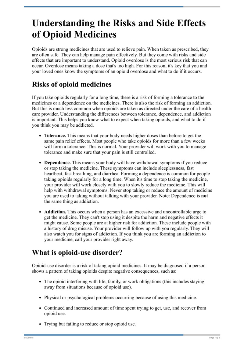 Text - Understanding the Risks and Side Effects of Opioid Medicines ...