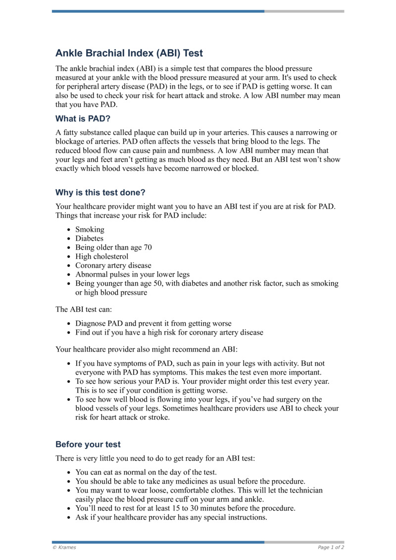 PDF - Ankle Brachial Index (ABI) Test - HealthClips Online