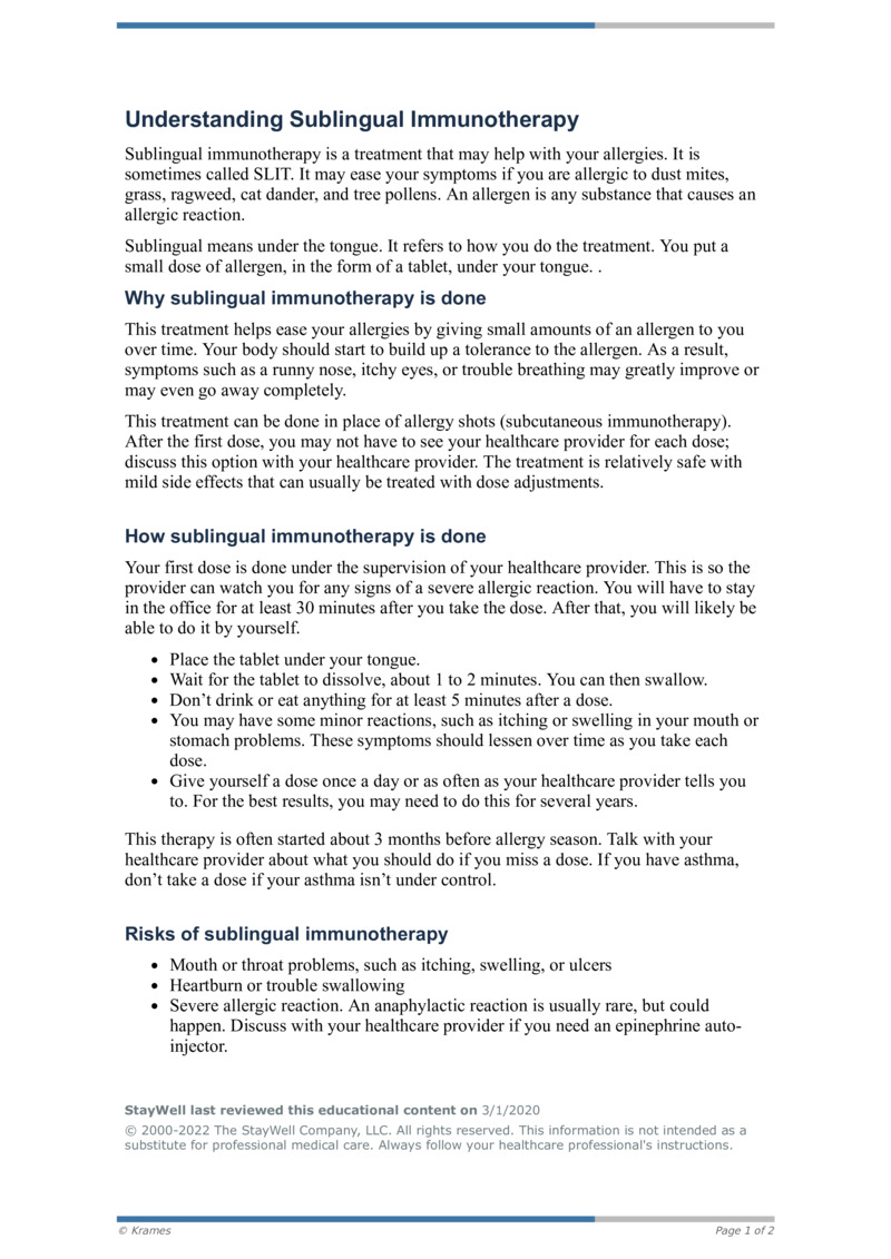 Text - Understanding Sublingual Immunotherapy - HealthClips Online