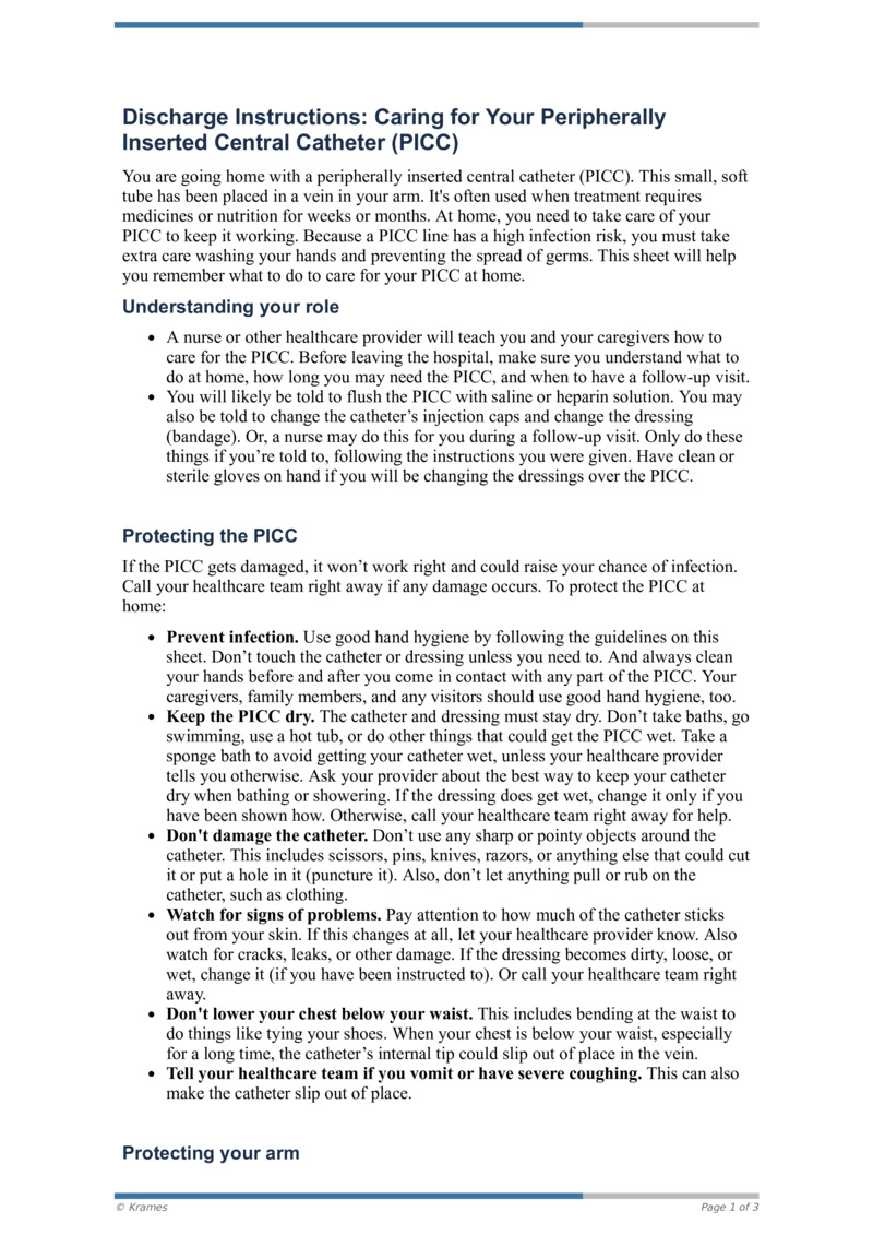 PDF - Discharge Instructions: Caring for Your Peripherally Inserted ...
