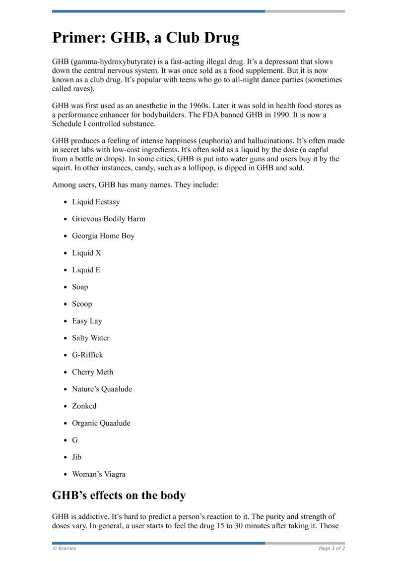Text - Primer: GHB, a Club Drug - HealthClips Online