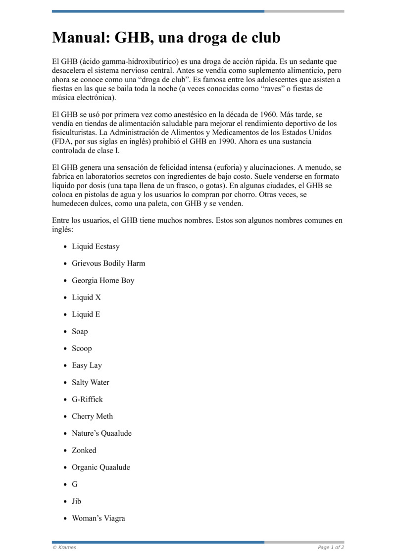 Text - Manual: GHB, una droga de club - HealthClips Online