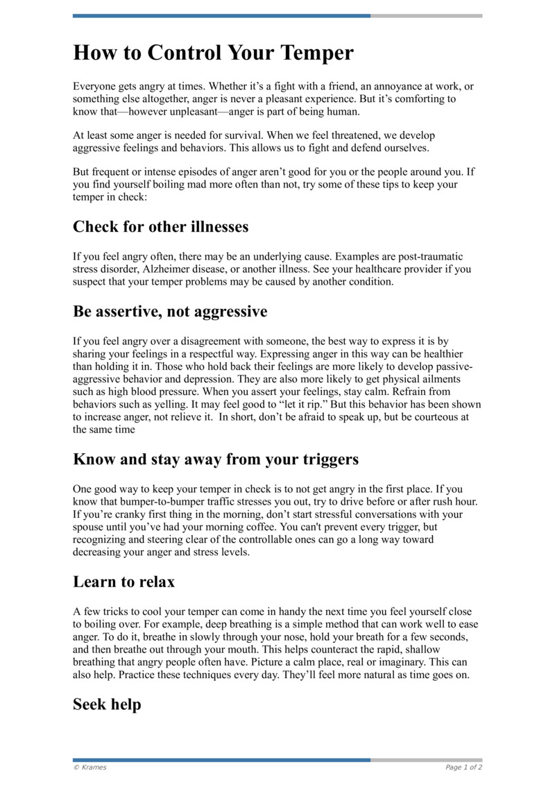 Text - How to Control Your Temper - HealthClips Online