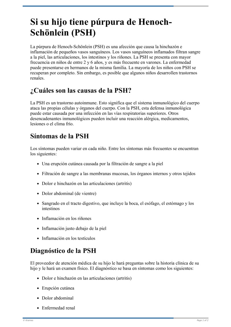 Text - Si su hijo tiene púrpura de Henoch-Schönlein (PSH) - HealthClips ...