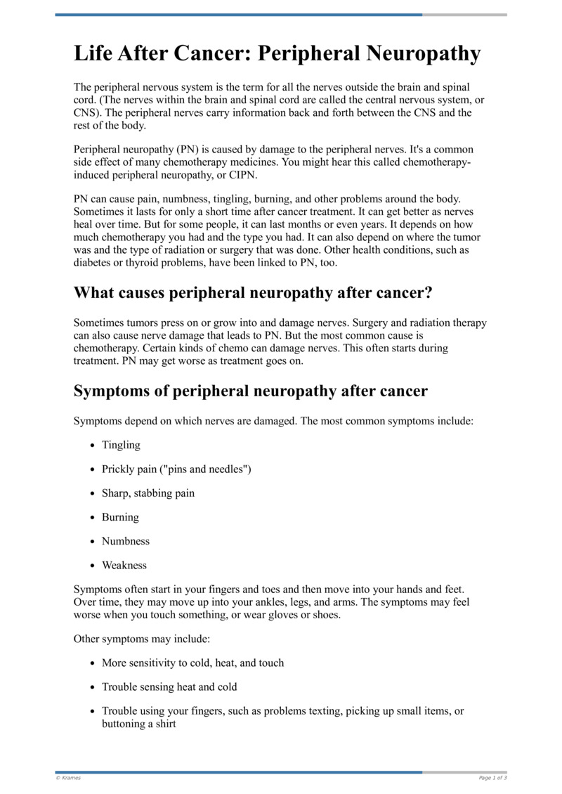 Text - Life After Cancer: Peripheral Neuropathy - HealthClips Online