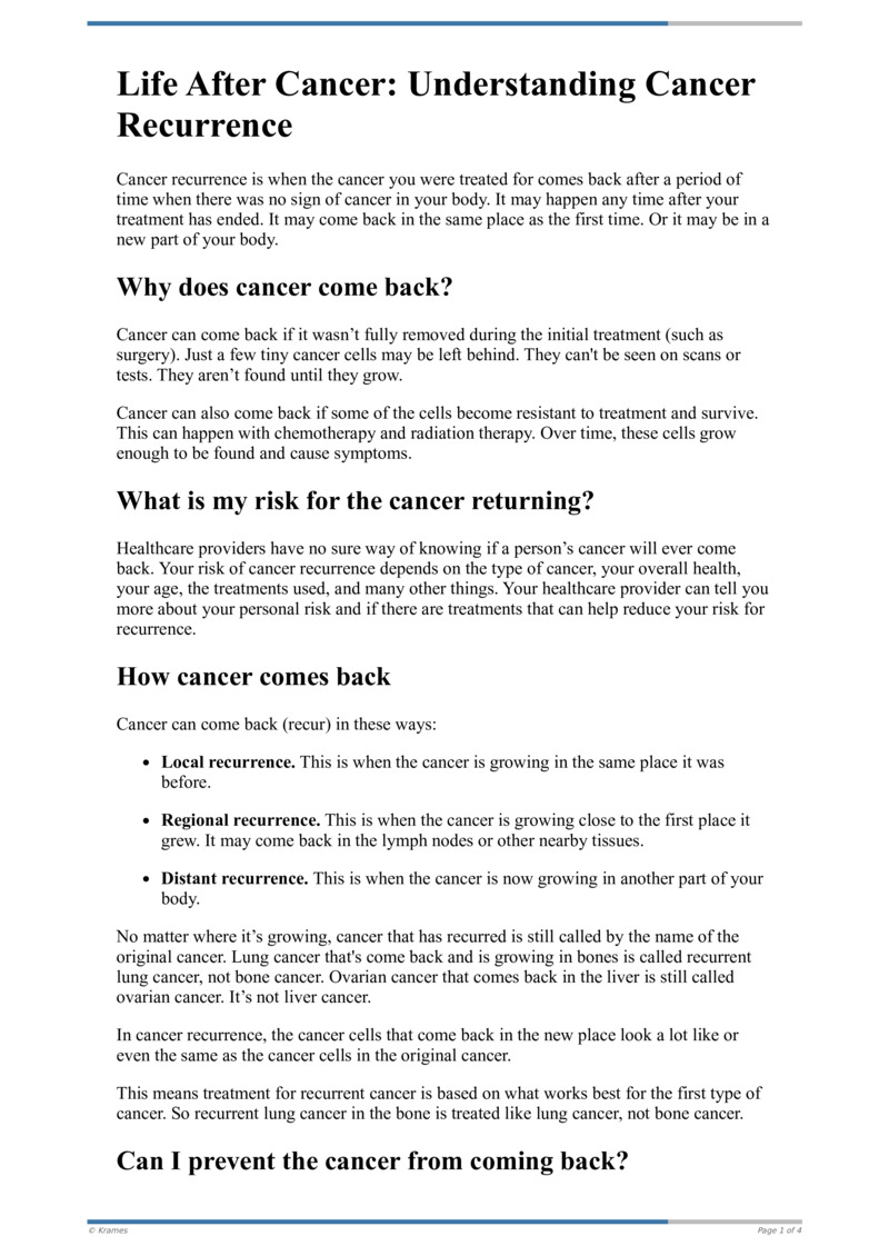 Text - Life After Cancer: Understanding Cancer Recurrence - HealthClips ...