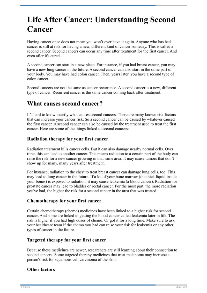 Text - Life After Cancer: Understanding Second Cancer - HealthClips Online