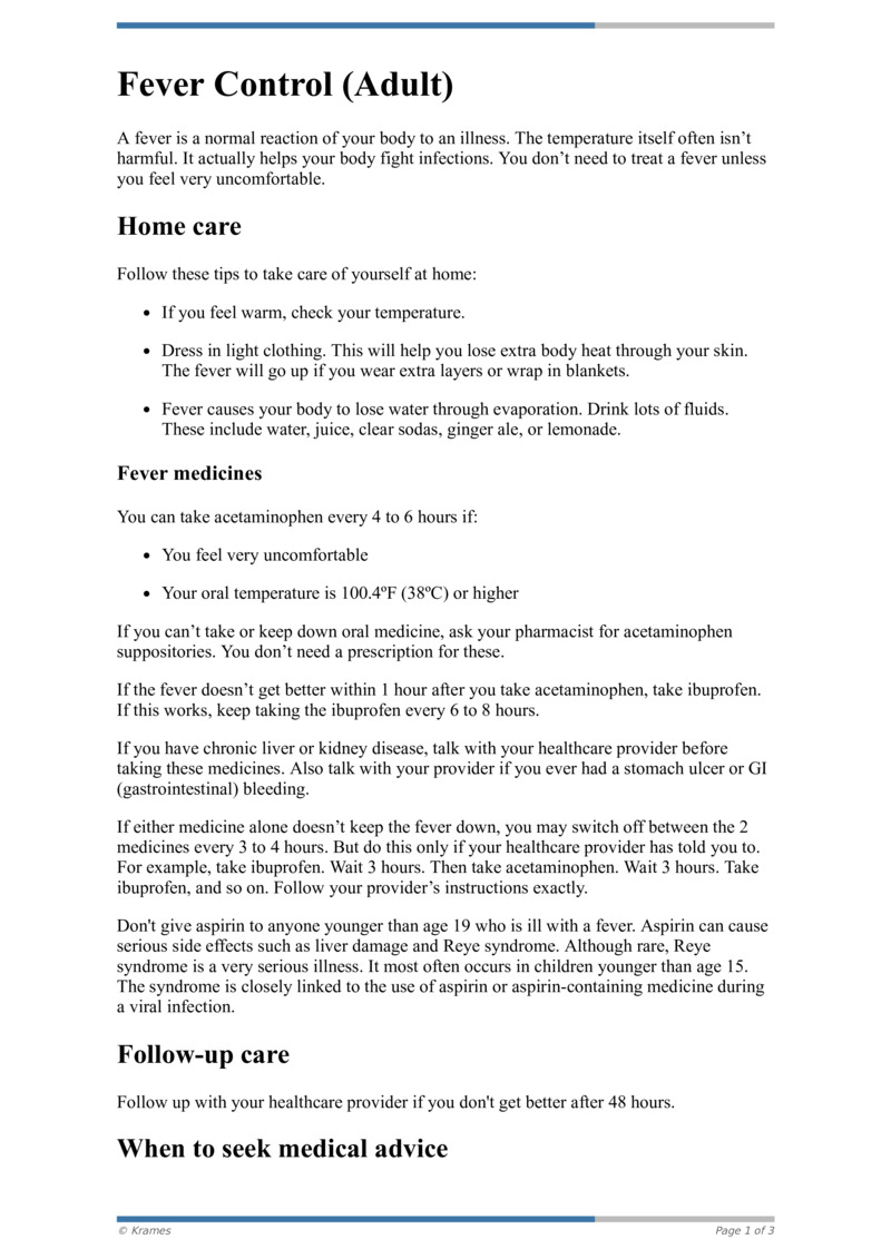 Text - Fever Control (Adult) - HealthClips Online