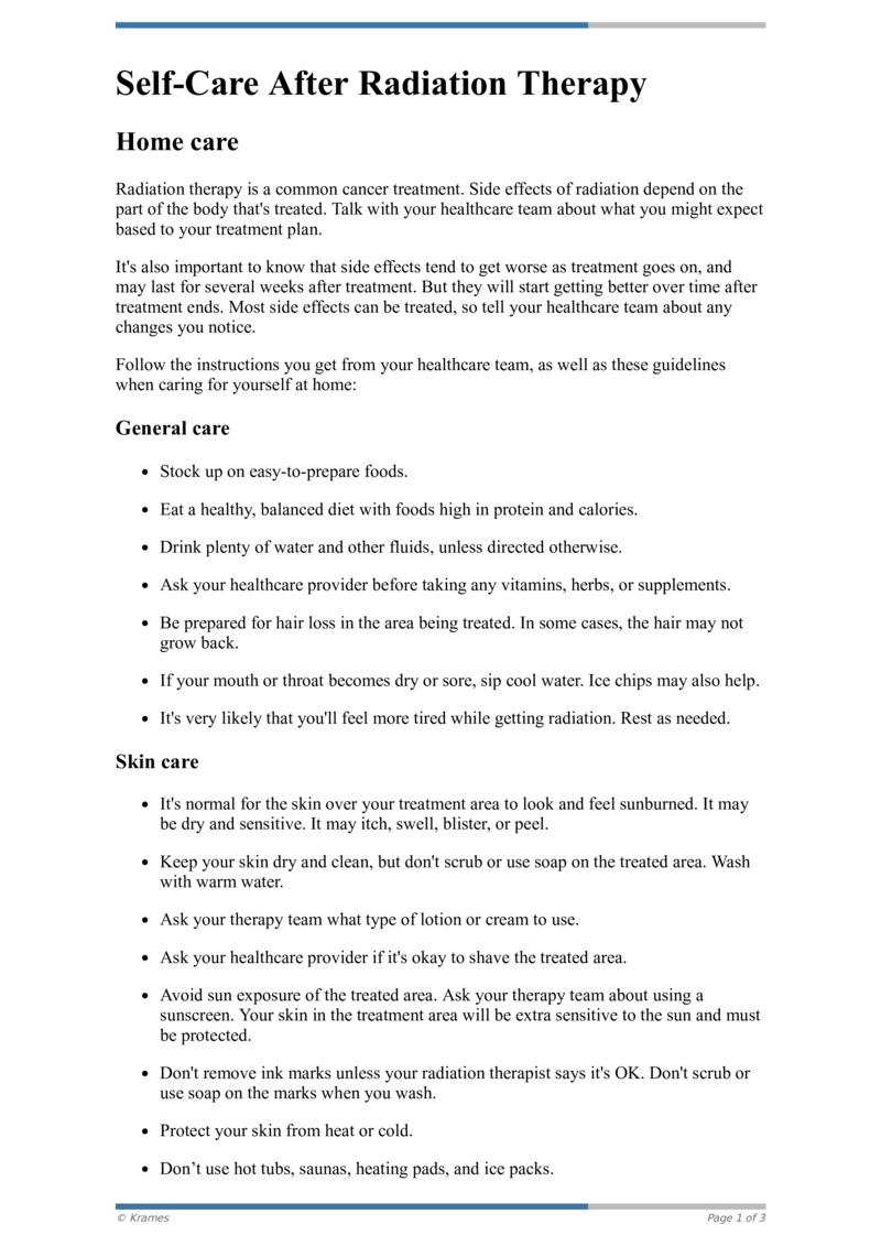 Text - Self-Care After Radiation Therapy - HealthClips Online