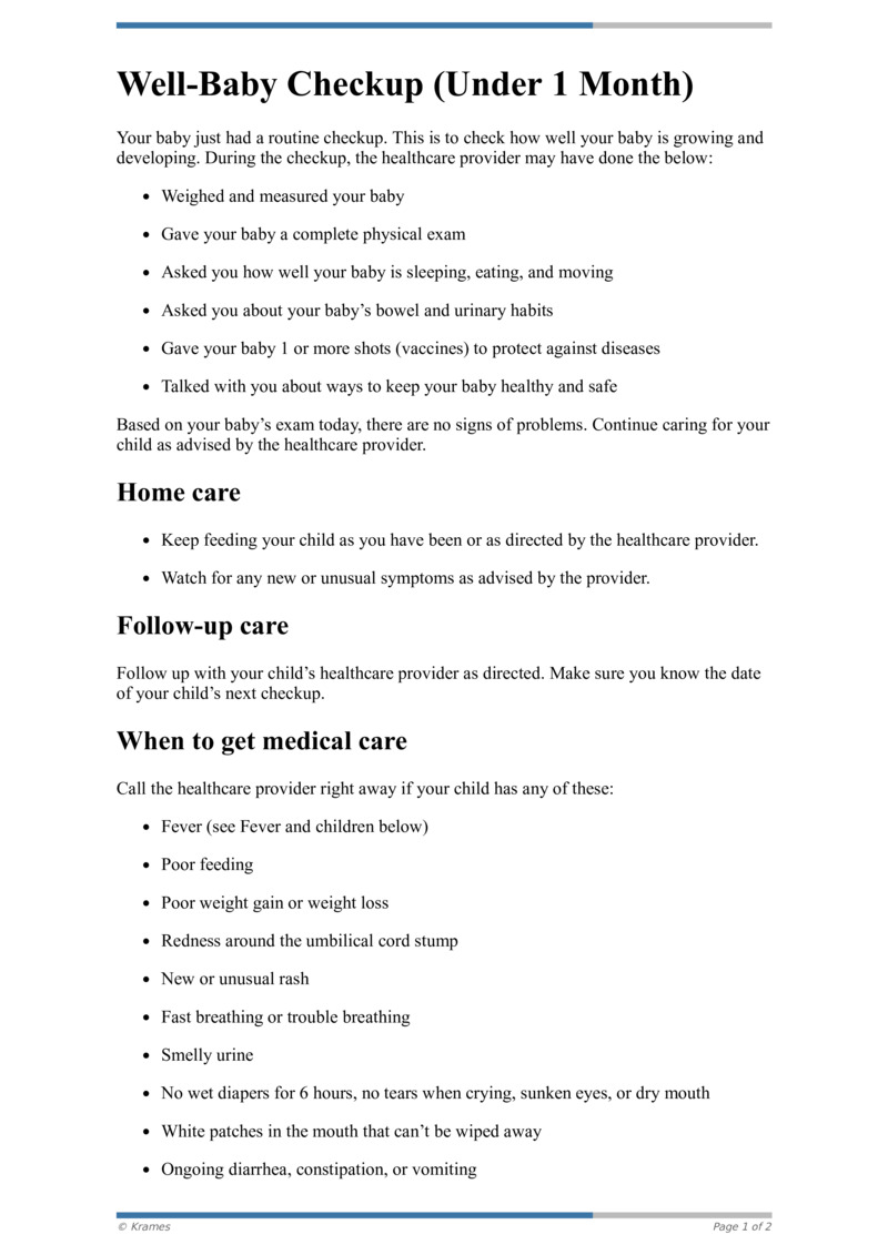 Text - Well-Baby Checkup (Under 1 Month) - HealthClips Online