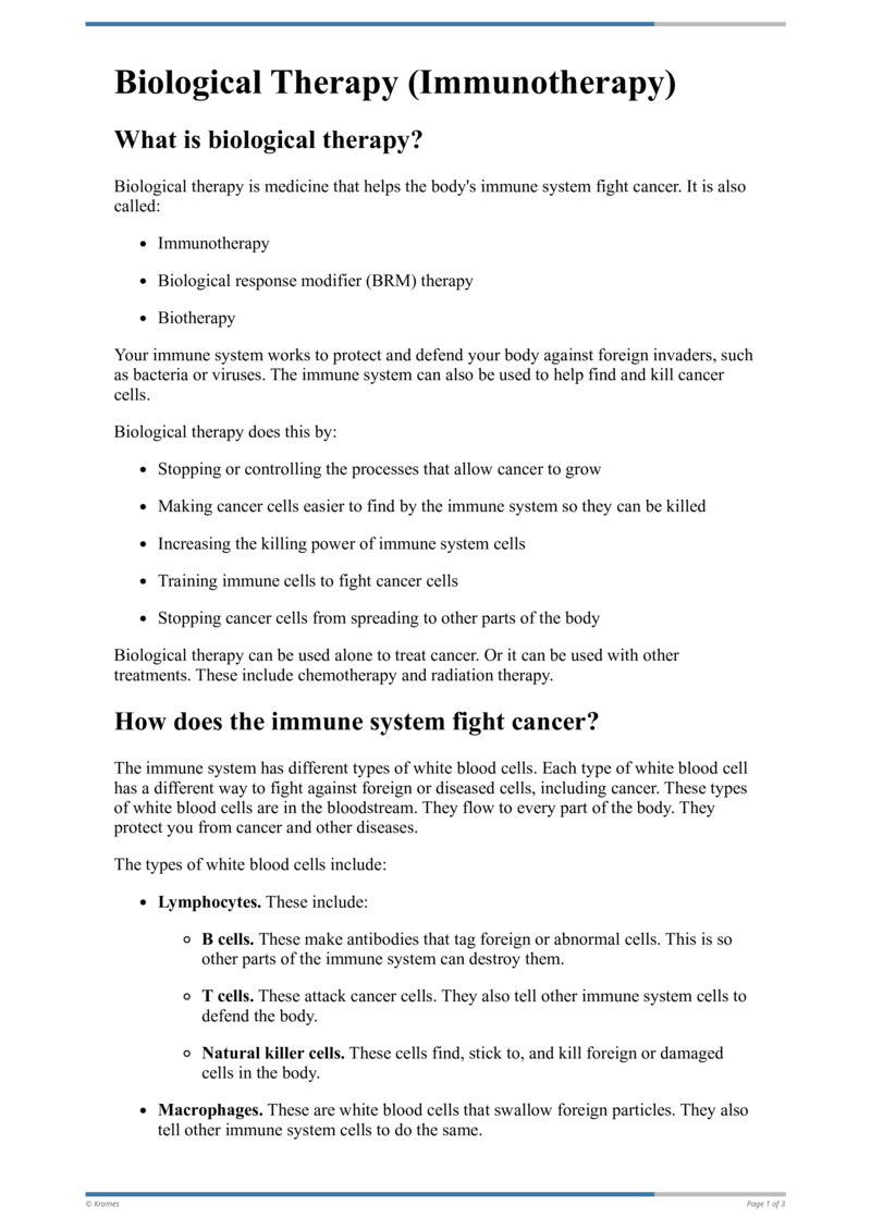 Text - Biological Therapy (Immunotherapy) - HealthClips Online