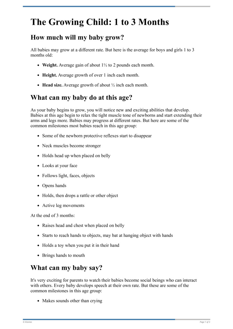 Text - The Growing Child: 1 to 3 Months - HealthClips Online