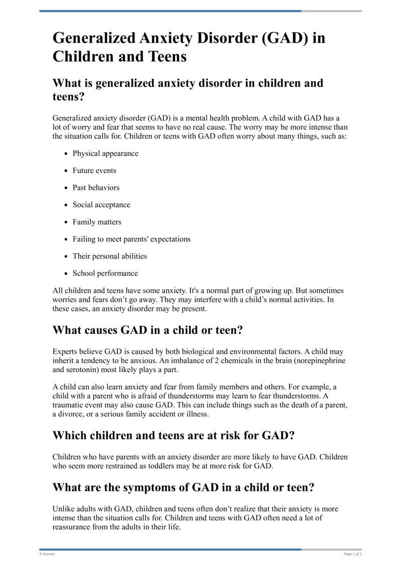 PDF - Generalized Anxiety Disorder (GAD) in Children and Teens ...