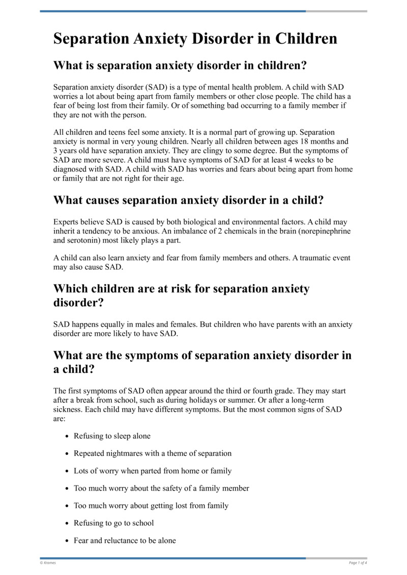 Text - Separation Anxiety Disorder in Children - HealthClips Online
