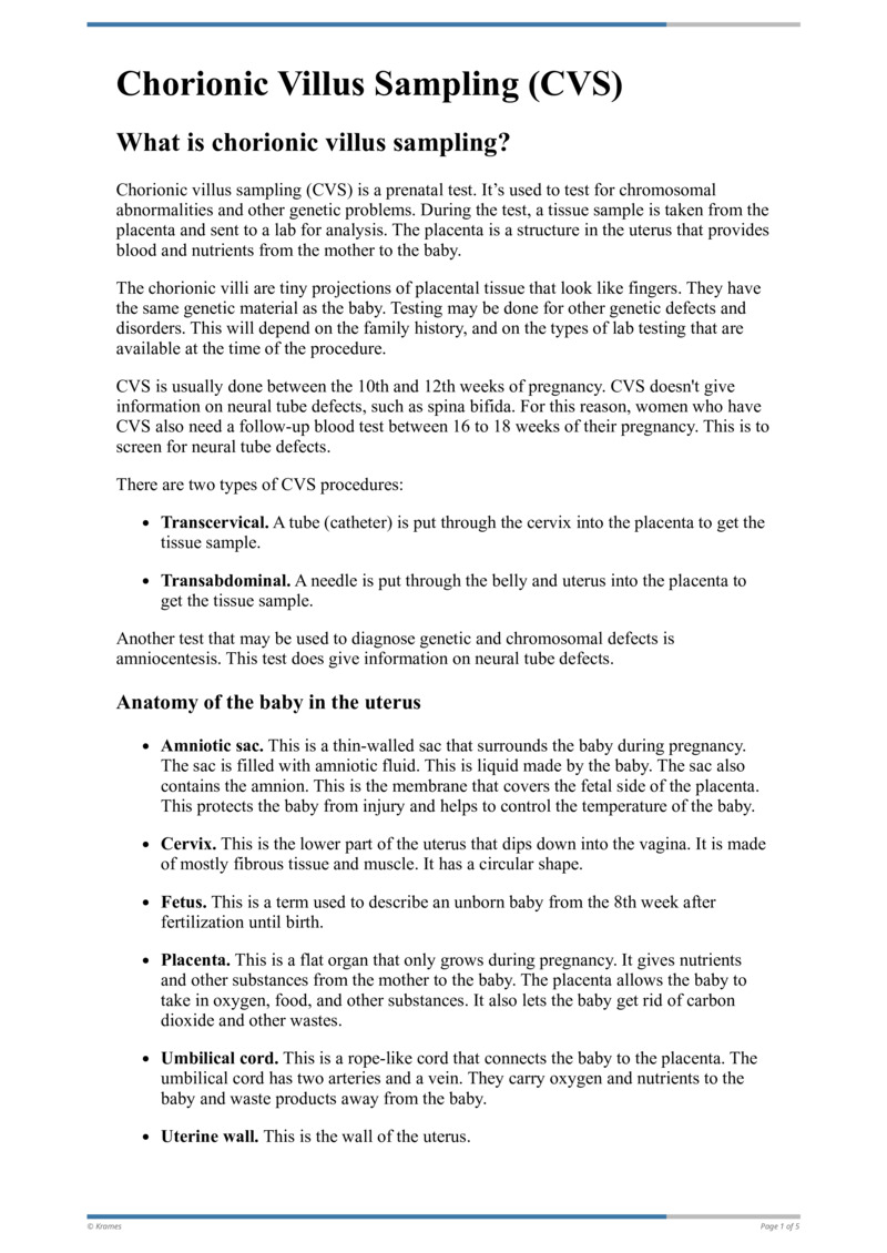 Text - Chorionic Villus Sampling (CVS) - HealthClips Online