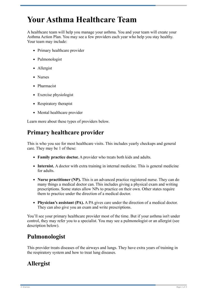 Text - Your Asthma Health Care Team - HealthClips Online